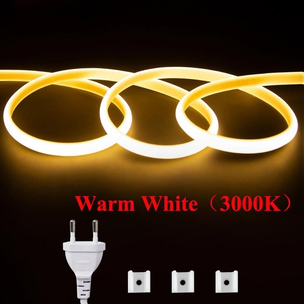 (warm white, 22M) AC 220V COB LED Strip Neon Light Power Plug Kit High ...