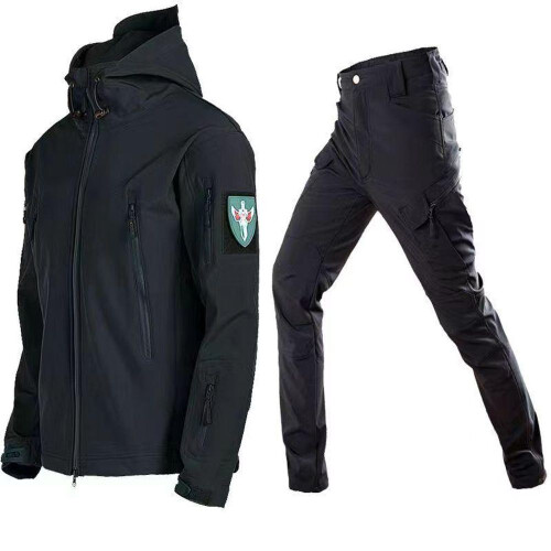 (black, XL) Military Shark Skin Soft Shell Suits Men Tactical Windproof ...
