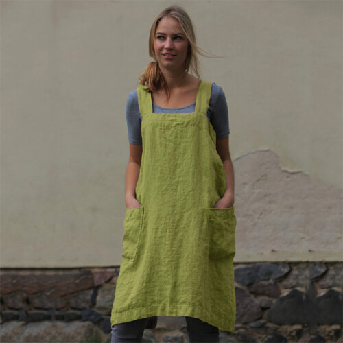 (Mint green, XL) Women's Cotton and Line Apron Home Clothing Gardening ...