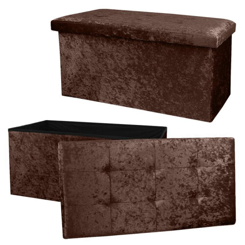 (BROWN) Double Crushed Velvet Storage Box with Lid, Foldable Design in ...