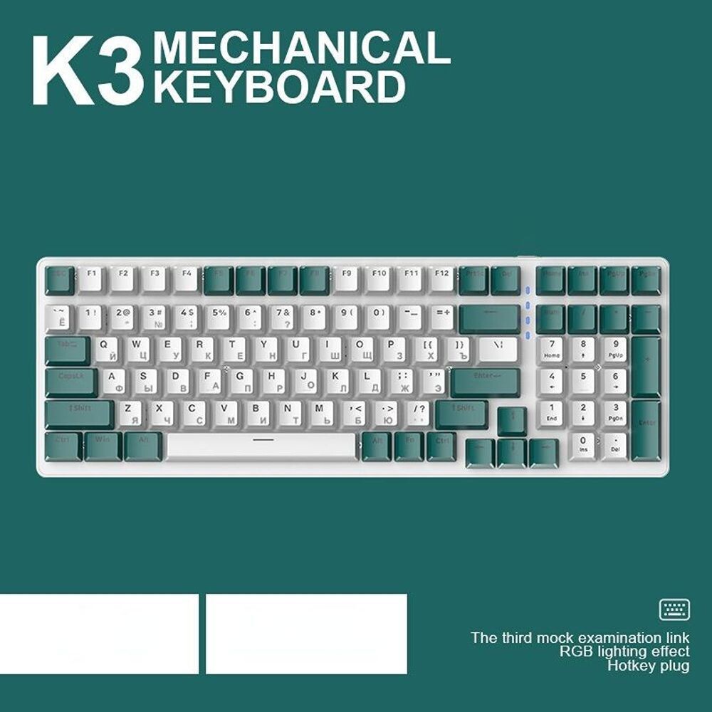 (green, Red Switch) K3 Mechanical Keyboard 100 Keys Gaming Gamer ...