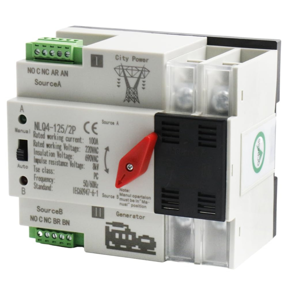 Automatic Transfer Switch 2P 100A Din Rail Mount Dual Power on OnBuy