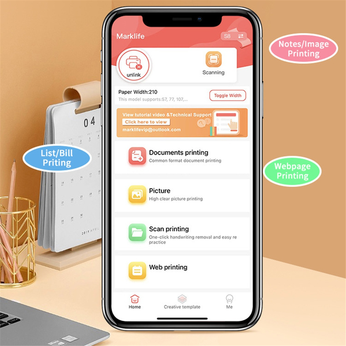 Portable Mini A4 Printer No Ink Printing Thermal for Phone PC Tattoo ...