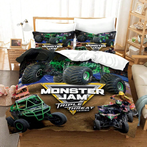 (As Picture2, EU Double(200x200cm)) Monster Jam Bedding Set Single Twin ...