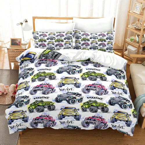 (As Picture9, EU Double(200x200cm)) Monster Jam Bedding Set Single Twin ...