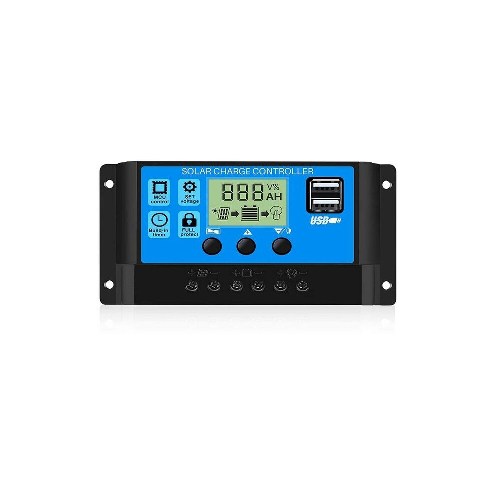 Contrôleur de charge solaire intelligent 30 A 12 V/24 V avec double port USB 5 V et écran LCD ...