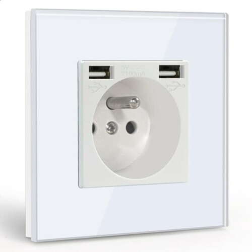 Prise murale avec 2 ports USB, prise secteur 16 A avec panneau en verre ...