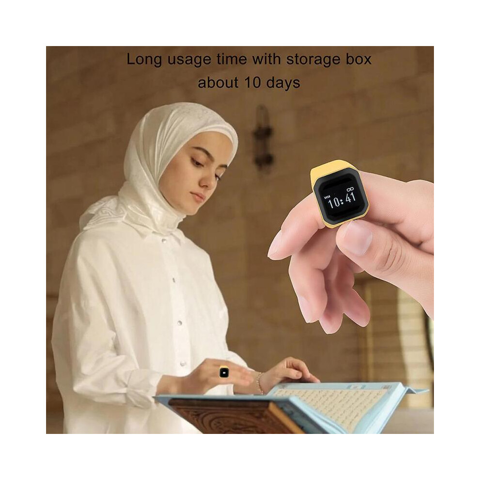 (18mm, Black) Prayer Reminder Rings with Charging Case Portable ...