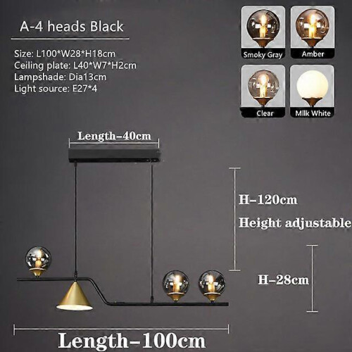 (soot glass-Cold white, 4 heads black) Glass Ball LED Chandelier For ...