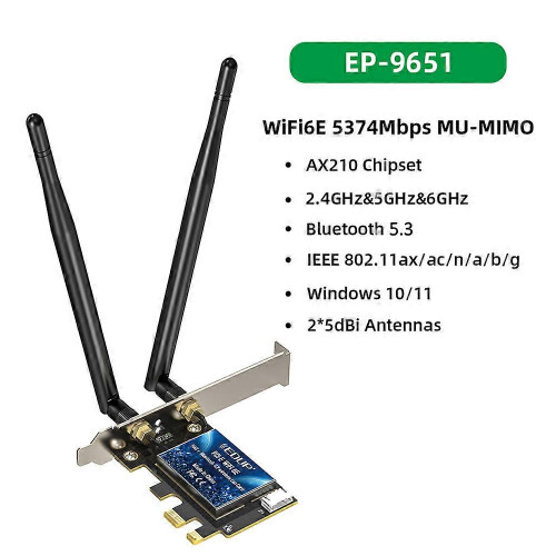 (EP-9651GS-G, One size) WiFi6E Intel AX210 PCIE WiFi Adapter 5374Mbps ...