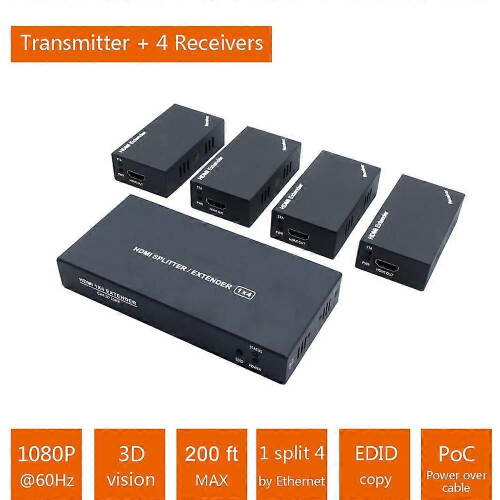 (US Power Plug, One TX and One RX) 2023 60m 1x4 HDMI Splitter Extender ...