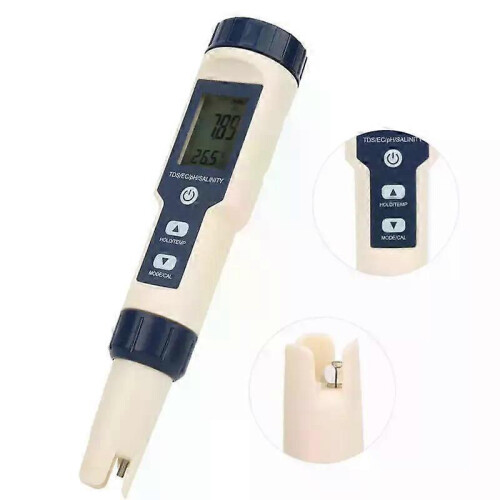 Medidor digital portátil EZ-9909 5 en 1 de pH, salinidad, temperatura, TDS y CE, detector y ...