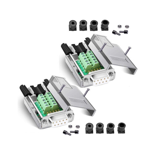 2PCS DB9 Breakout Connector, Solderless Metal Shell RS232 D-SUB Serial to 9-Pin Port Terminal ...