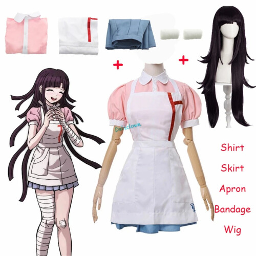 (Mikan Outfit Wig, XXL) Danganronpa Mikan Tsumiki Cosplay Outfit With ...