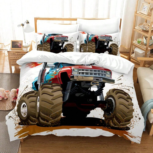 (As Picture1, EU Single(135x200cm)) Monster Jam Bedding Set Single Twin Full Queen King Size ...