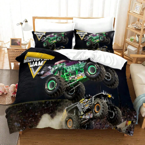 (As Picture1, US Full(200x230cm)) Monster Jam Bedding Set Single Twin ...