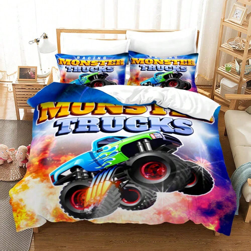 (As Picture3, EU Single(135x200cm)) Monster Jam Bedding Set Single Twin ...