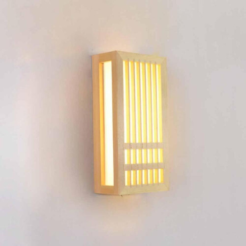 Japanese Style Wooden Wall Light with Acrylic Lampshade, Rectangular ...