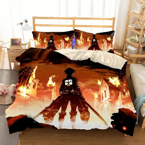 (1, AU Queen(210x210cm)) Anime Attack On Titan Bedding Set Kawaii Loli ...