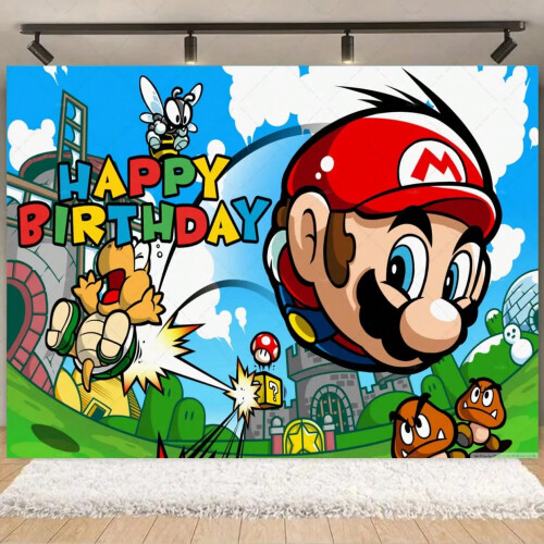 (AZ101-53, 240x180cm) Super Mario Bros Happy Birthday Background Party ...