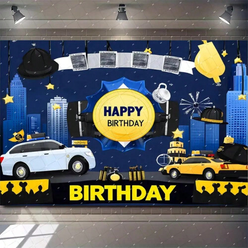 (BC58-10, 150x100cm) Police Theme Kids 1sth Birthday Party Personalized ...