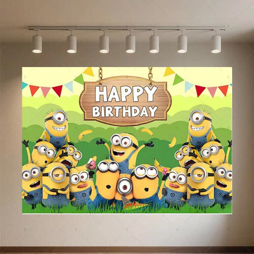 (sk-5-9, 200x150cm) Minions Theme Anime Children Birthday Party Booth ...