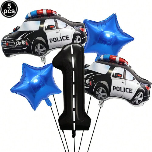 (5pcs balloon 1) Police Party Supplies Decorations Banner Cake Topper ...