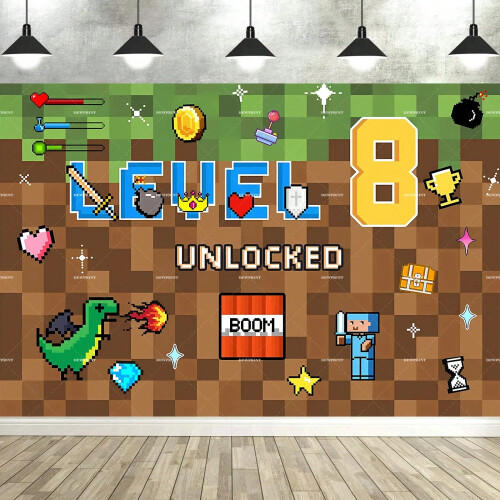 (Vinyl 300x200cm, DEWY0667) Game Happy Birthday Pixel Backdrop for Kids ...