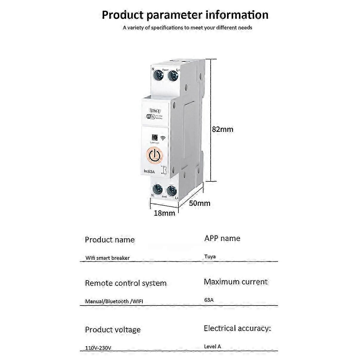 Tuya Wifi Smart Circuit Breaker Power Metering Din Rail Remote Control ...