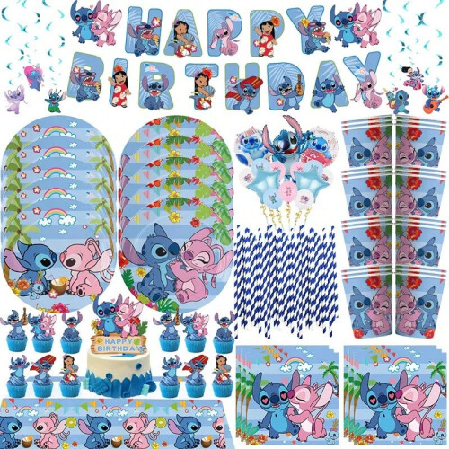 (51pcs set, 10inch) Disney Lilo&Stitch Birthday Decoration Tableware ...