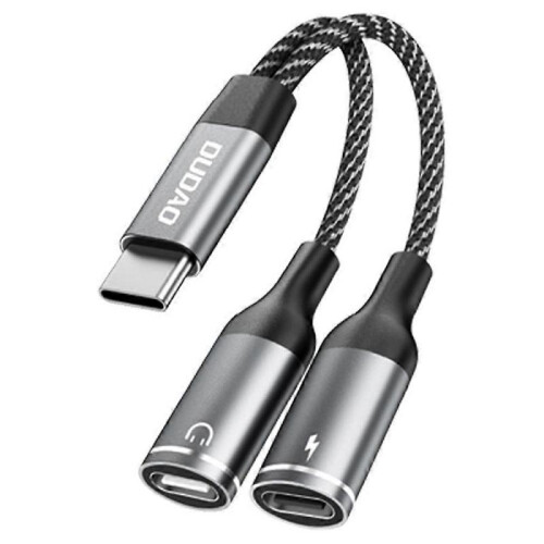DUDAO L13C+ Type-C Male to Type-C Female Charging + Type-C Female Audio Headphone Adapter ...
