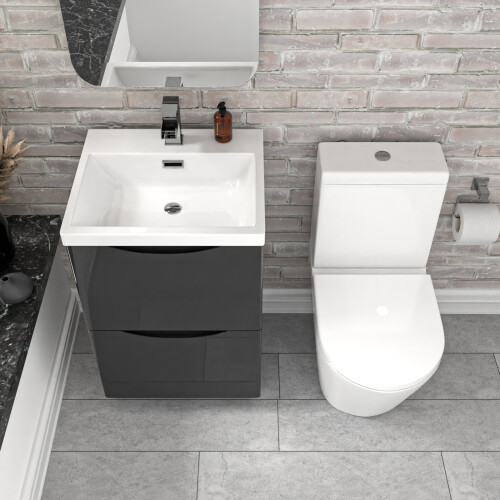Nes Home Dark Grey 500mm Basin Vanity Unit and Rimless Close Coupled ...
