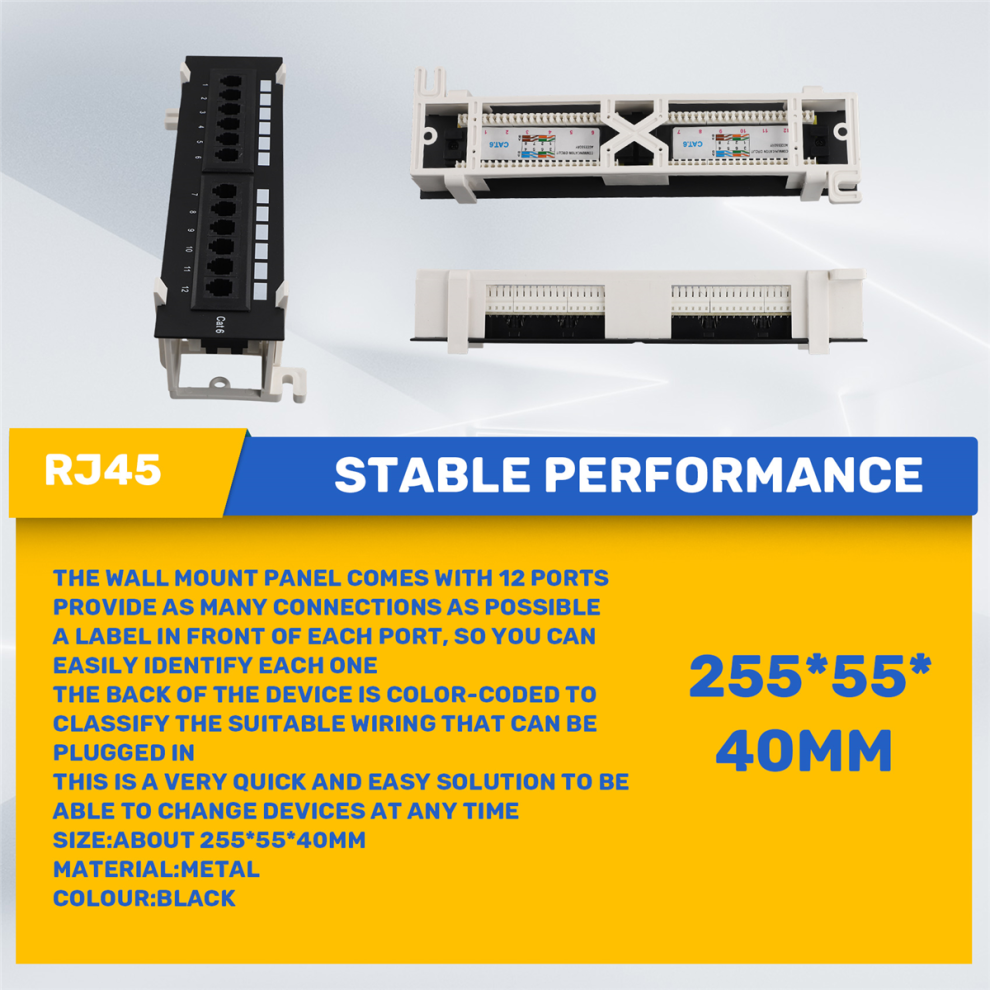 Kit de ferramentas de rede 12 portas CAT6 Patch Panel RJ45 para montagem em parede em rack com ...