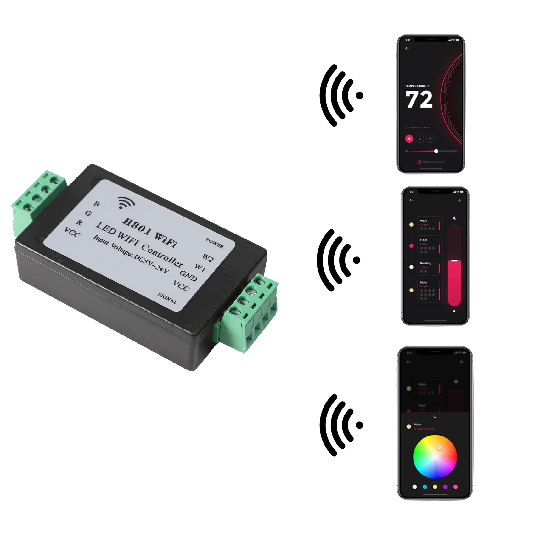 Controlador LED RGBW H801 con WiFi, entrada RGB DC5-24V para tiras de ...