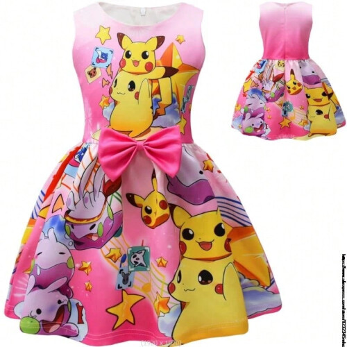 (dress-1, kids 140) MINISO Pikachu Pokémon Girl Dress Cartoon Summer ...