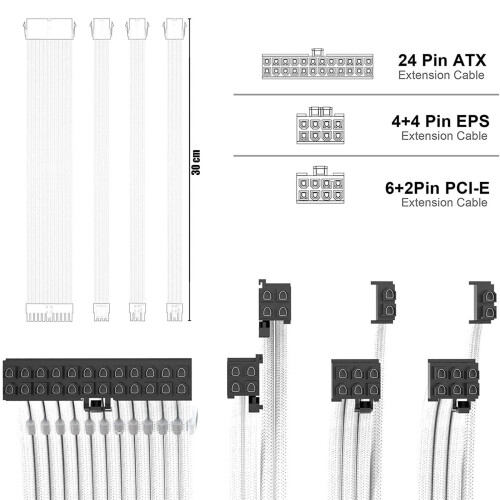 PSU Cable Extensions Kit 30CM with Cable Combs for ATX Power on OnBuy