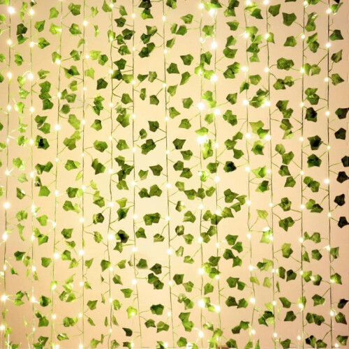 12 pack of artificial maple green vine leaf garlands with 100 LED fairy ...