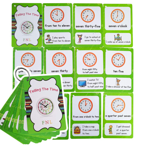 Richardy 20 Analog Clocks Telling Time Flashcards Educational Learning ...
