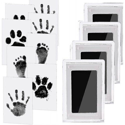 Baby Handprint And Footprint Kit, 4 Baby Handprint Ink Pads with Clean ...