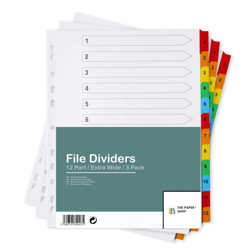 [3 Pack] A4+ Extra Wide 12 Part File Dividers A4+ Extra Wide 12 Part ...