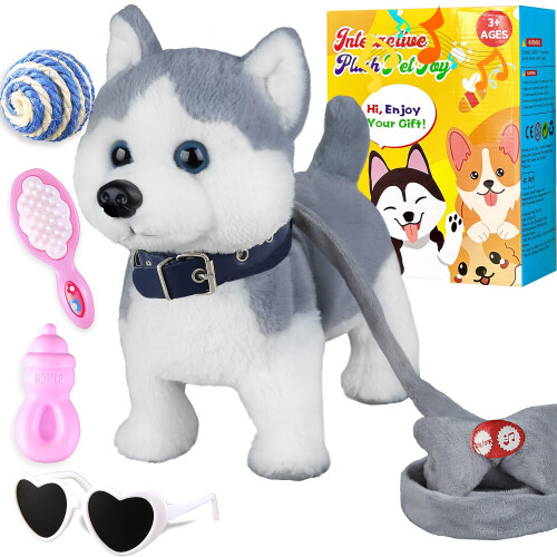 Marsjoy Husky Walking and Barking Puppy Dog Toy with Control Leash ...