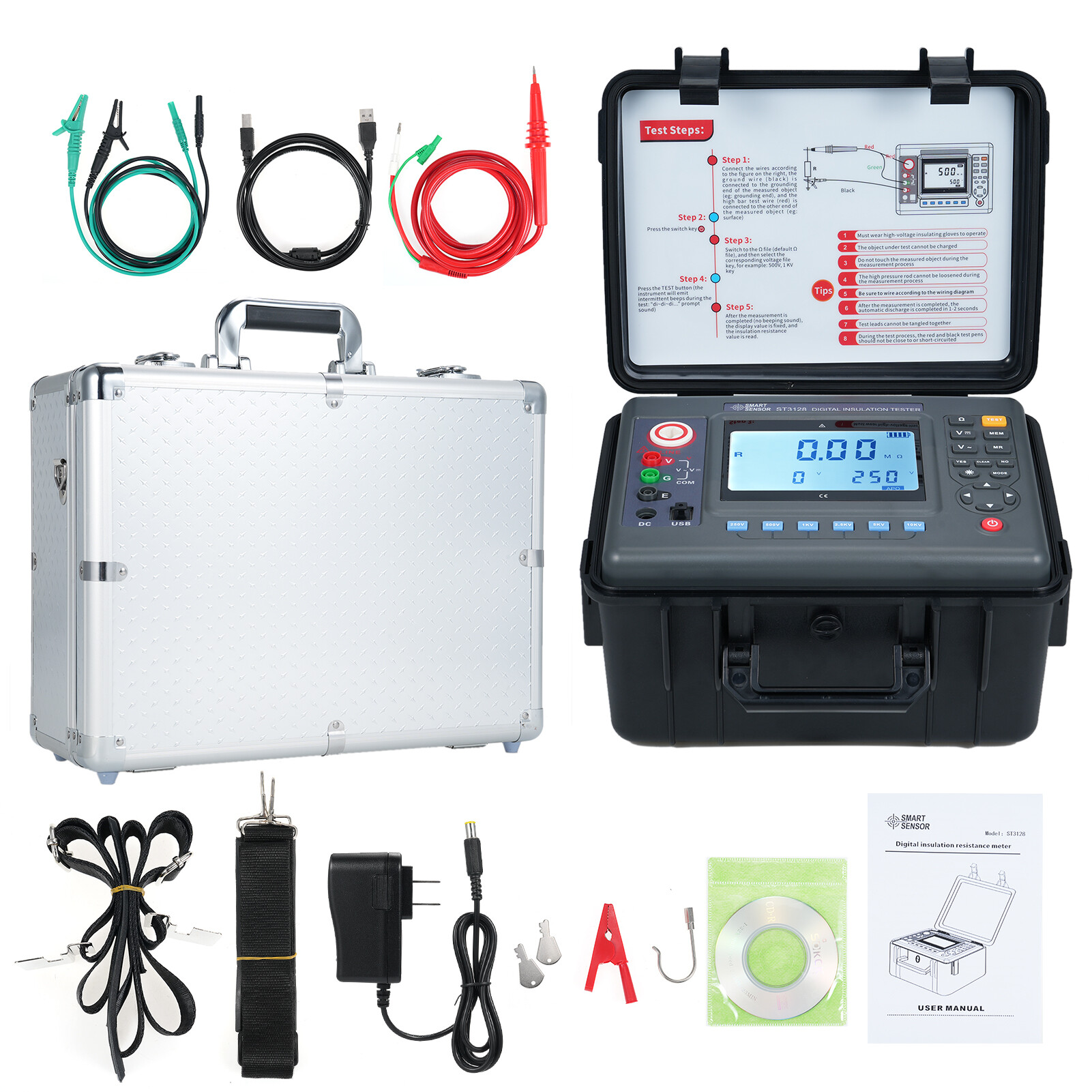 SMART SENSOR ST3128 High Voltage Insulation Megohmmeter Industrial ...