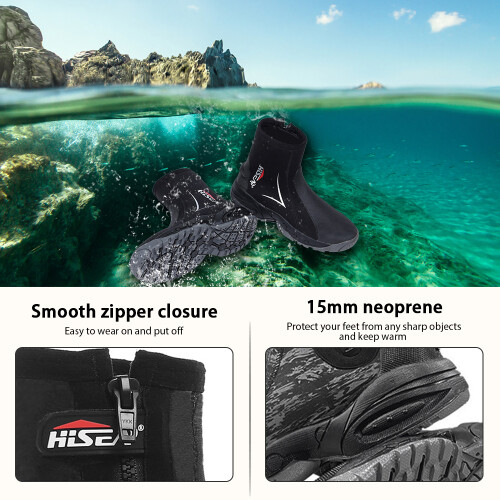 Dive Boots Wetsuit Boots 15mm Neoprene with Side Zipper Warm Anti-Slip ...