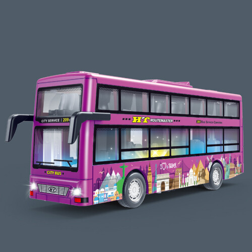 (Purple) Double Decker Bus With Door Opening Inertia Toy With Lighting ...
