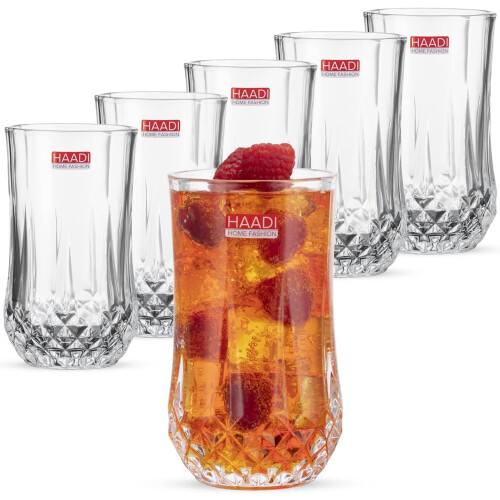 HAADI Drinking Glasses Set of 6 Crystal Clear Tall Water Glass Tumbler ...