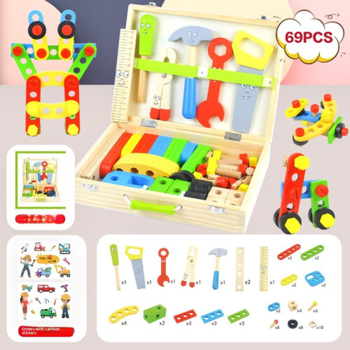 (MultiToolbox 69pcs) Repair Toolbox Wooden Disassembly Assembly ...