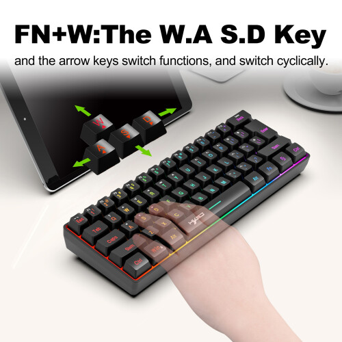 HXSJ L500 Tri-mode Wireless 61-Key Compact Membrane Keyboard Mini ...