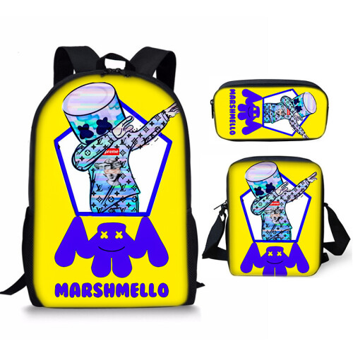 (Style 13, 17-inch Backpack) USA DJ Marshmello Backpack 3PCS Set School ...