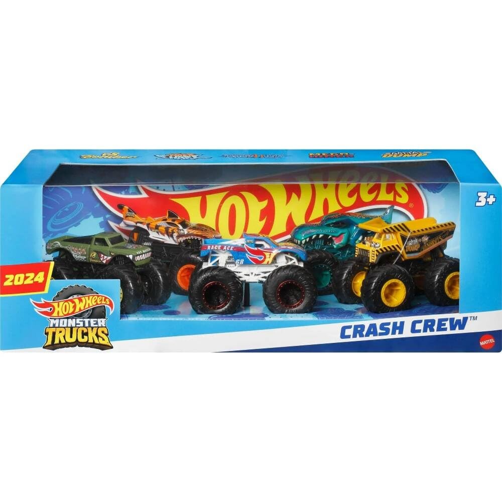 Hot Wheels Monster Trucks Crash Crew 5-Pack Vehicles with Tiger Shark ...