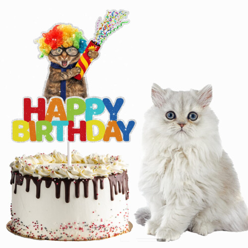Funny Cat Cake Topper for Boys Girls Cat Pet Birthday Party Supplies ...